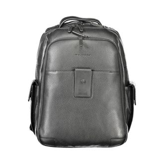 Piquadro Ili Rucksack aus Leder mit Au&szlig;entaschen, Schwarz, M, Business
