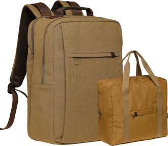 KAUKKO Canvas 25L Reiserucksack mit Handtasche, 15,6 Zoll Laptop Backpack, Flug Genehmigt Bordgepäck Kabinenrucksack für Travel Weekender Trip,FH15+FH16-Bron
