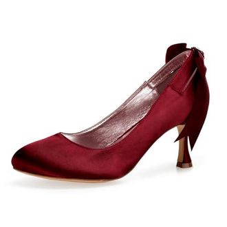 Generic Chaussures De Mari&eacute;e Escarpins pour Femme Satin&eacute;e Talon Moyen Slip-on Rond Chaussures De Mariage De F&ecirc;te 7Cm,Dark Red,41 EU