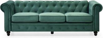 Paris Prix Paris Prix - Canapé 3 Places Velours Chesterfield 209cm Vert