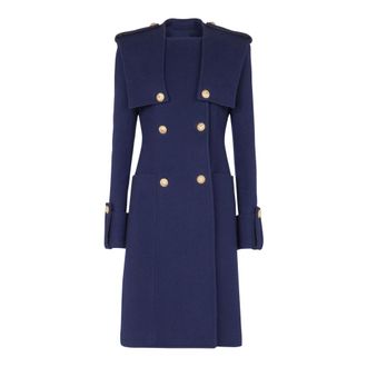 Balmain Trench coat boutonn&eacute; en laine et cachemire - Femme - Manteaux - Bleu - Taille: 34 FR