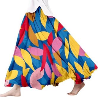 Generic Jupe longue fluide pour femme - Jupes florales pour femmes - Jupe trapèze à motif de jupe dété longue de sport, jupe décontractée, vêtements de plage,