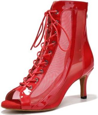 Generic Chaussures de danse latine pour femme - Noir - Avec maille - Bout ouvert - Pour salle de bal - Salsa Tango - Chaussures de performance confortables - 