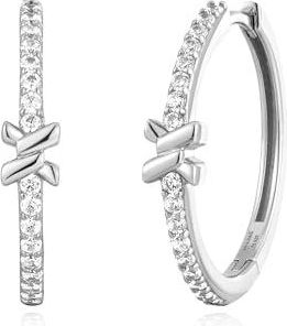 Ania Haie Boucles doreilles créoles Dusk Divas Cross Hoops en argent sterling 925, serties de 34 zircones, dimensions : 17,2 x 1,7 mm, emballage cadeau inclus