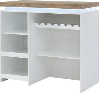 Vente-Unique Hausbar mit LEDs - MDF lackiert - Wei&szlig; & Eichefarben - Halo II