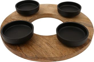 CB Home & Style Adventskranz Kerzenhalter Aluminium Mangoholz Schwarz Metall Durchmesser 27 cm Weihnachten