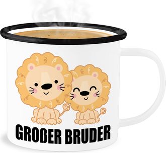 Shirtracer Emaille Becher Blechbecher - Tassen - Löwe - Großer Bruder - 300 ml - Weiß Schwarz - tasse grosser big brother bester geschenk geburt große brüder gro