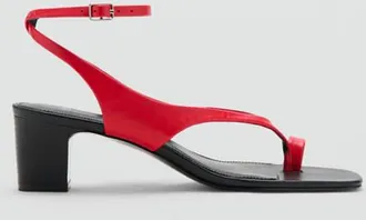 Mango Sandales cuir talon lani&egrave;res rouge - Femme - 36 - MANGO