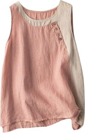 Generic D&eacute;bardeur d&eacute;t&eacute; sans manches en coton et lin pour femme - Coupe ample - Grande taille - Col rond - Style athl&eacute;tique - Plage - Boh&egrave;me, rose, 3XL