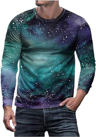 Generic T-shirt amusant &agrave; manches longues pour homme Imprim&eacute; galaxie Univers ciel &eacute;toil&eacute; Espace Pull Tops Carnaval F&ecirc;te Costumes, violet, L