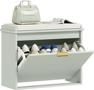 HOMCOM Schuhbank mit gepolstertem Sitzkissen und Flip-Schublade, Schuhschrank h&auml;lt bis zu 120kg f&uuml;r Flur, Eingangsbereich und Veranda, 62x26x47,5cm, Gr&uuml;n