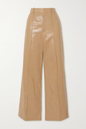Marni Pantalon Large En Cuir À Plis Nervures - Neutres