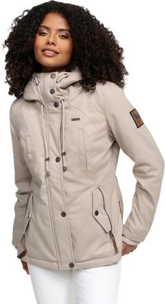 Marikoo warme Damen Winter Jacke Teddyfell gefütterte Winterjacke B802 [B802-Bik-Light-Taupe-Gr.XL]