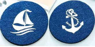 Gilde 42246 - Untersetzer, rund, Filz, 2er Set mit maritimen Motiven, Durchmesser 10cm, blau, Bedruckt