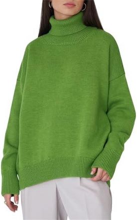 Generic Pull oversize &agrave; col roul&eacute; d&eacute;contract&eacute; et manches longues pour femme - Pull ample en tricot pour lautomne et lhiver, vert clair, S