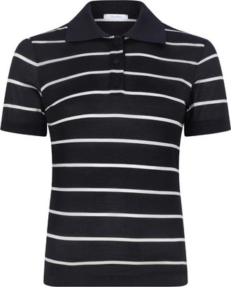 Max Mara Femme, Tops, Bleu, Taille: 42 FR Polo &agrave; Manches Courtes En Soie