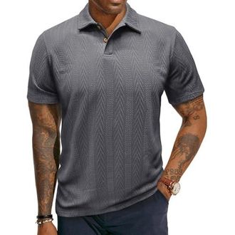 Generic Polo &agrave; manches courtes pour homme - V&ecirc;tements de sport - Col boutonn&eacute; - Coupe droite - Pour le travail, gris fonc&eacute;, XXL