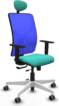 Piqueras y Crespo B&uuml;rostuhl mit 1D-Armlehnen, h&ouml;henverstellbare Lendenwirbelst&uuml;tze und festes Kopfteil, ausgestattet mit Syncro/Traslack und Schneideschaum, Blau/T&uuml;rkis