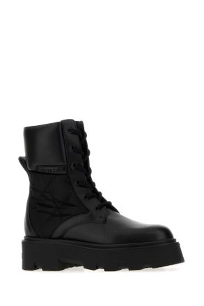 Moncler Womens Black Leather And Fabric Aurea Ankle Boots 999 Stivali