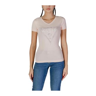 Guess V-neck T-shirt mit Strass-Logo - - Tops - Damen - Rosa - L