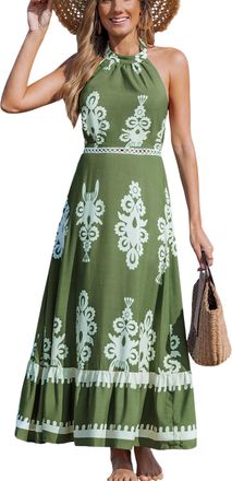 Cupshe Damen Sommerkleid &Auml;rmellos Neckholder Boho Paisleymuster R&uuml;ckenfrei Schulterfreies Strandkleid Sommer Elegant Freizeitkleider Maxi Dress
