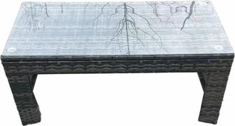 Fimous Rattan Oblong Rechteckiger Couch Tee Tisch Outdoor Gartenm&ouml;bel Patio Zubeh&ouml;r Dunkelgrau gemischt - Fimous