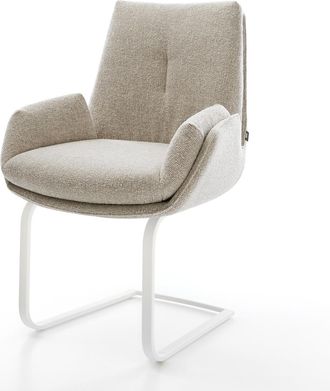 DELIFE Freischwinger Clea-Flex Webstoff Soft Beige Freischwinger flach Weiß, Esszimmerstühle