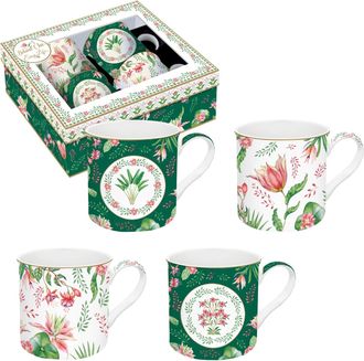 Easy Life Set mit 4 Tassen, 30 cl, aus Porzellan, Botanic Chic