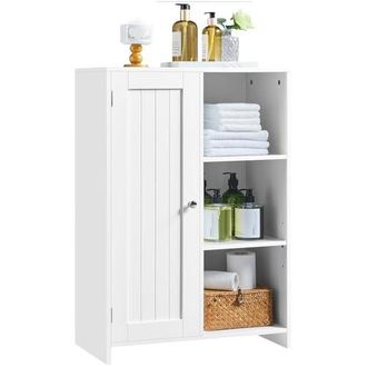 Yaheetech Salle de Bain Moderne, Meuble de Rangement avec Porte Unique, Compartiment Ouvert et &Eacute;tag&egrave;res R&eacute;glables, Armoire Rangement pour Salle de Bains/Salon/B