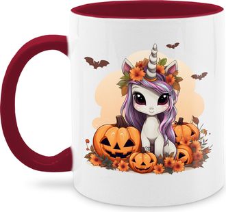Shirtracer Tasse Tassen 325ml - S&uuml;&szlig;es Einhorn Halloween Unicorn K&uuml;rbis - 325 ml - Bordeauxrot - halloween-tasse haloween outfits mug grusel hellowee gruselig hel