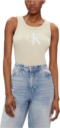 Calvin Klein Femme, Tops, Vert, Taille: 38 FR D&eacute;bardeur