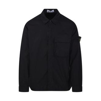 Stone Island Homme, Vestes, Noir, Taille: XL Surchemise en Toile de Coton Stretch