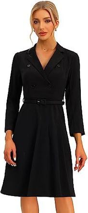 Allegra K Robe de Travail pour Femmes 2023 élégant col cranté ceinturé plissé Bouton Blazer Robes Noir XS