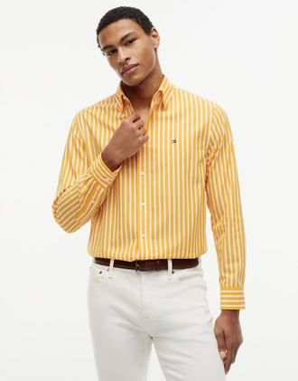 Tommy Hilfiger Flex - Regular-Fit-Hemd aus Popeline mit Streifen in Orange