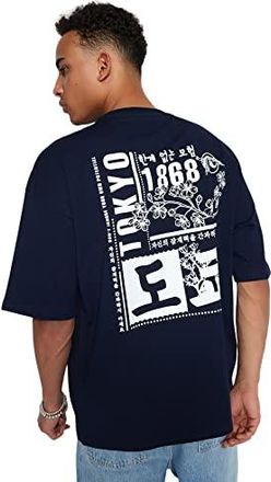 Trendyol Unisex Oversize Basic Crew Neck Knit Shirt Basique à col Rond en Tricot pour Homme, Bleu Marine