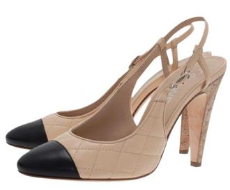 Chanel Beige Lambskin Cork Slingback Heels Size 37.5