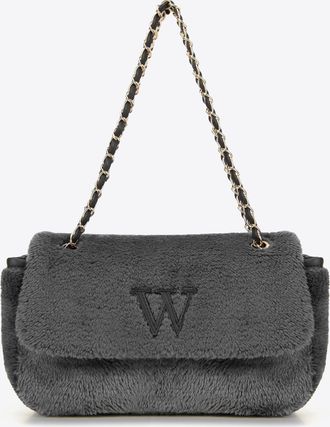 Wittchen Damen-Umh&auml;ngetasche mit Fellbesatz, Grau, Graues Polyester