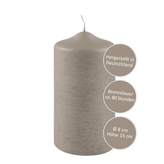 Fink graue Kerzen - rußarm - lange Brenndauer ca 80 Stunden - Deko Wohnzimmer Geburtstagsfeier Hochzeit H 15 D 8 cm