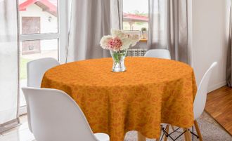 Abakuhaus Orange Runde Tischdecke, Halloween-K&uuml;rbis-Sch&auml;del, Kreis Tischdecke Abdeckung f&uuml;r Esszimmer K&uuml;che Dekoration, 150 cm, Orange