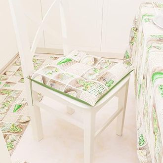 Petti Artigiani Italiani Kissen für Küchenstühle 4-Punkte-Set mit 6 Stück, Stuhlkissen aus Baumwolle mit Bändern 40 x 40 cm - 6 Stück Design Lidia grün 100% Made in Italy