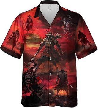 Keephen Japonais Samoura&iuml; Impression 3D Chemise Hawaiienne Femmes Hommes Chemise &agrave; Boutons Casual Bowling Chemise &Eacute;t&eacute; Manches Courtes Chemisier