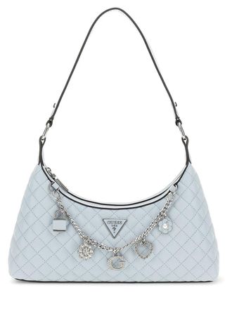 Guess Damen Everlee Top Zip Shoulder Bag Umh&auml;ngetasche, Blau-Misty Blue