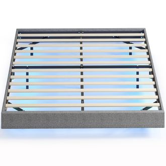 HOMCOM Schwebebettkasten 160x200 cm mit LED-Beleuchtung, Bettrahmen, Leinenpolsterung, Holzlatten, ger&auml;uschlos, einfach zu montieren, grau