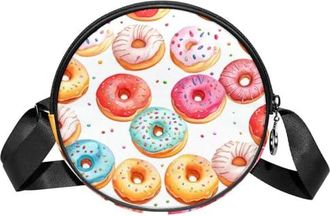 Generic Sac &agrave; bandouli&egrave;re rond pour femme, petit sac &agrave; bandouli&egrave;re Yummy Donuts avec fermeture &eacute;clair, bretelles r&eacute;glables, sac &agrave; main rond d&eacute;contract&eacute; pour f