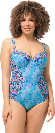 Ulla Popken Damen gro&szlig;e Gr&ouml;&szlig;en &Uuml;bergr&ouml;&szlig;en Plus Size Badeanzug, Softcups, B&uuml;gel, Tr&auml;ger verstellbar, recycelt hell Saphir 44 826359713-44