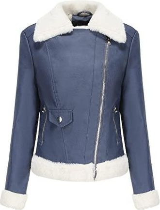 Baymate Veste Courte pour Femme Veste à Revers Manteau de Moto Imperméable et Coupe-vent Veste Chaude à Manches Longues Chaud avec Col en Fourrure dhiver