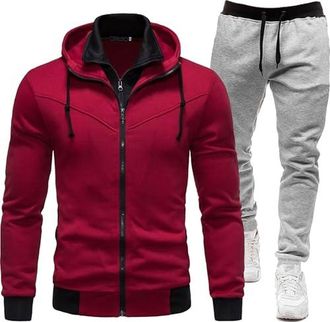 Generic Surv&ecirc;tement Hommes Jogging Veste Zipp&eacute;e Avec Capuche Et Poches V&ecirc;tement De Sport Ensemble 2 Pi&egrave;ces Chic Surv&ecirc;tement Homme Ensemble Sportwear Automne H