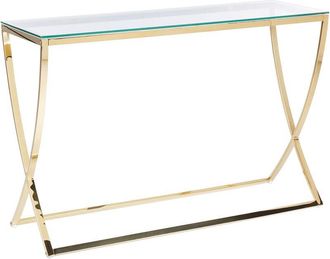 Beliani Console en Acier Inox Dor&eacute; Finition Brillante et Verre de S&eacute;curit&eacute; 80 x 40 cm Max 20 Kg Ringgold