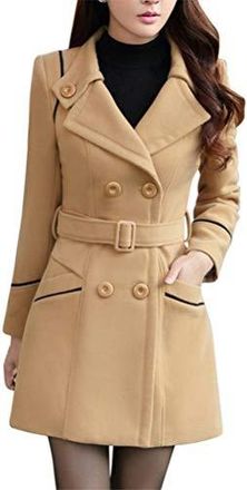 Onsoyours Manteau Hiver Femme Trench Coat Classique à Double Boutonnage Chaud Veste Vintage Coupe Vent Manteau Poche A Kaki XS
