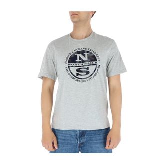 North Sails Wei&szlig;es Print T-Shirt Kurze &Auml;rmel Runder Ausschnitt - - Tops - Herren - Grau - XL
